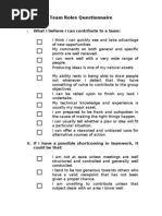 Belbin Questionnaire | PDF