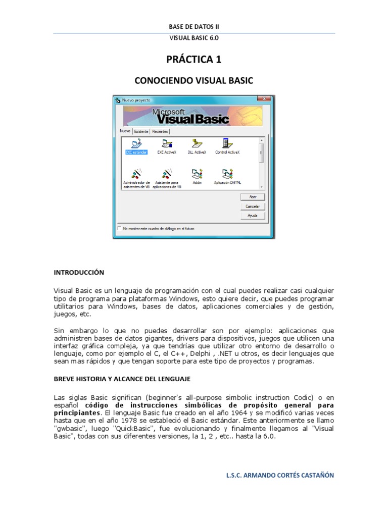 PRÁCTICA 1 - Visual Basic 6.0 | PDF | Básico | Entorno de desarrollo integrado