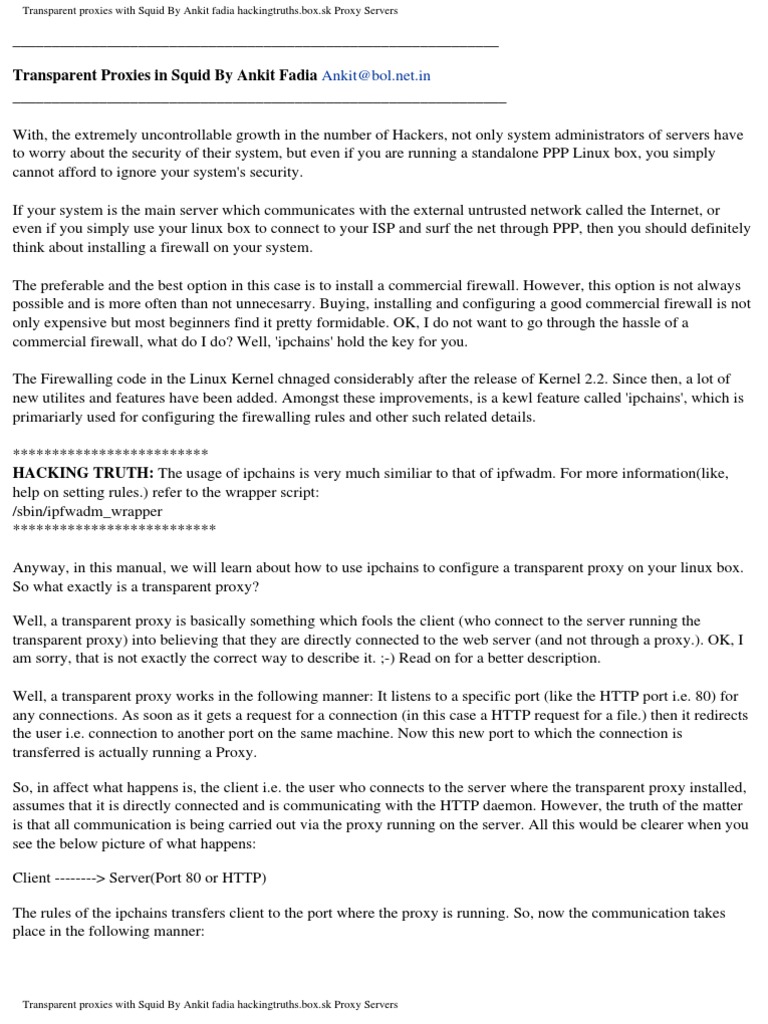 Transparent Proxies With Squid by Ankit Fadia Hackingtruths Box SK Proxy Servers | PDF | Proxy ...