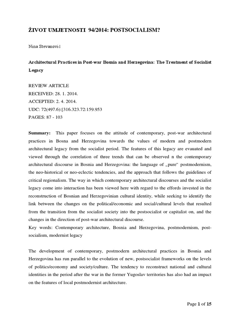 Architectural Practices in Post-War Bosnia and Herzegovina: The ...