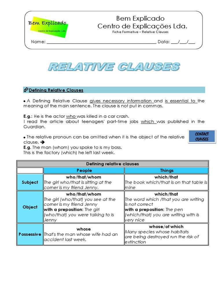 Defining and Non-Defining Relative Clauses | PDF | Grammar | Syntax