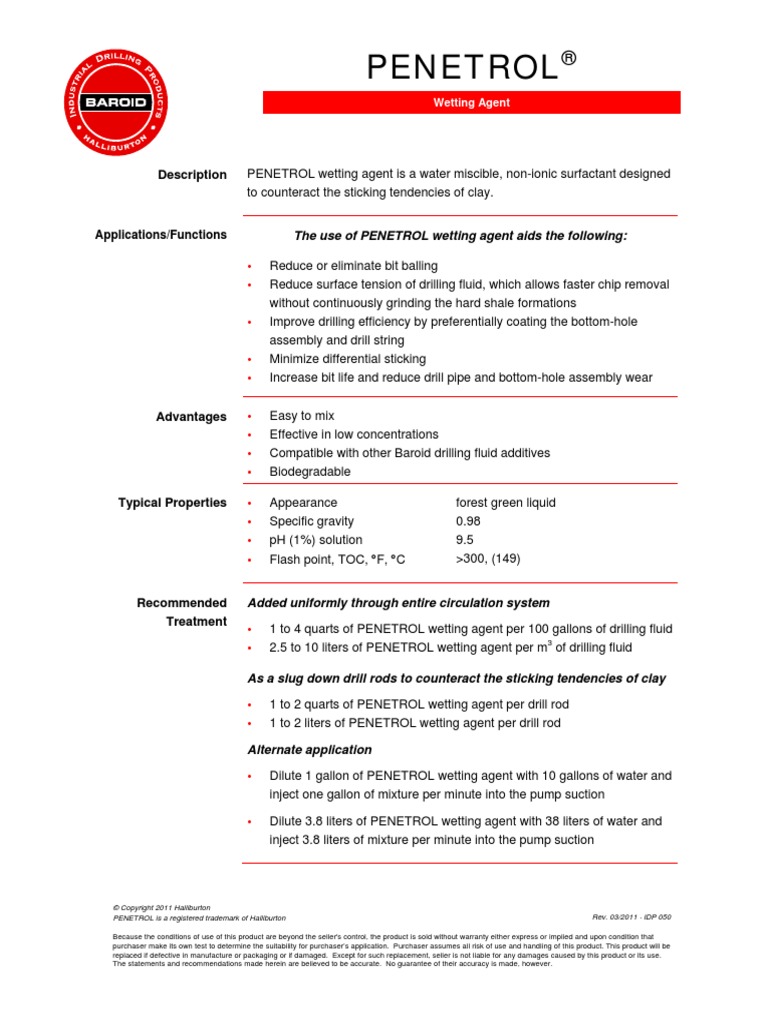 Penetrol Datasheet | PDF | Surfactant | Wetting