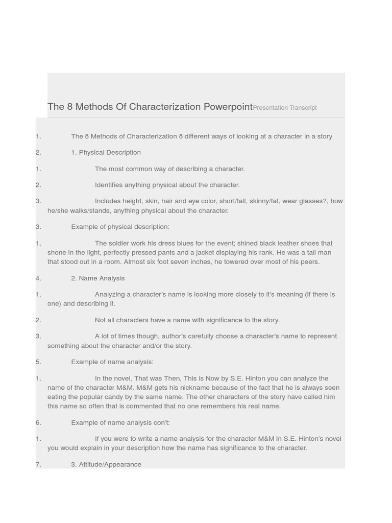 8 Methods of Characterization | PDF | Narration | Emotions