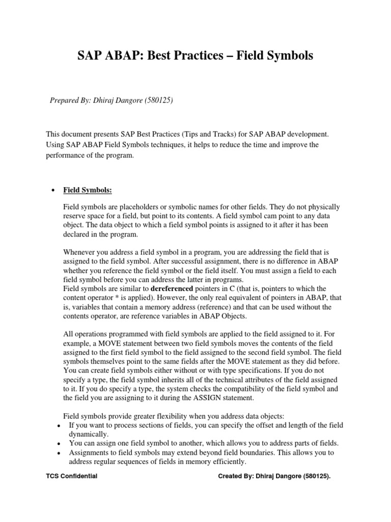 Abap Best Practices Field Symbols Pdf Pointer Computer Programming Data Type