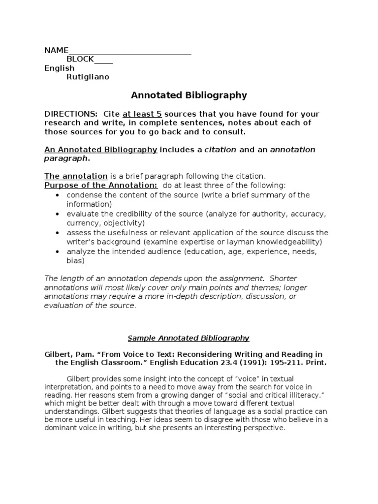 Annotated Bibliography Notes and Sample | PDF | Bibliography | Citation