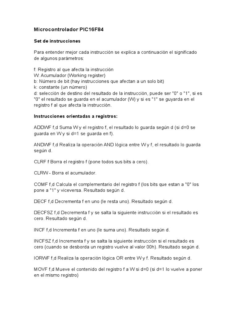 Guía completa sobre el microcontrolador PIC16F84: instrucciones, funcionamiento y programación ...