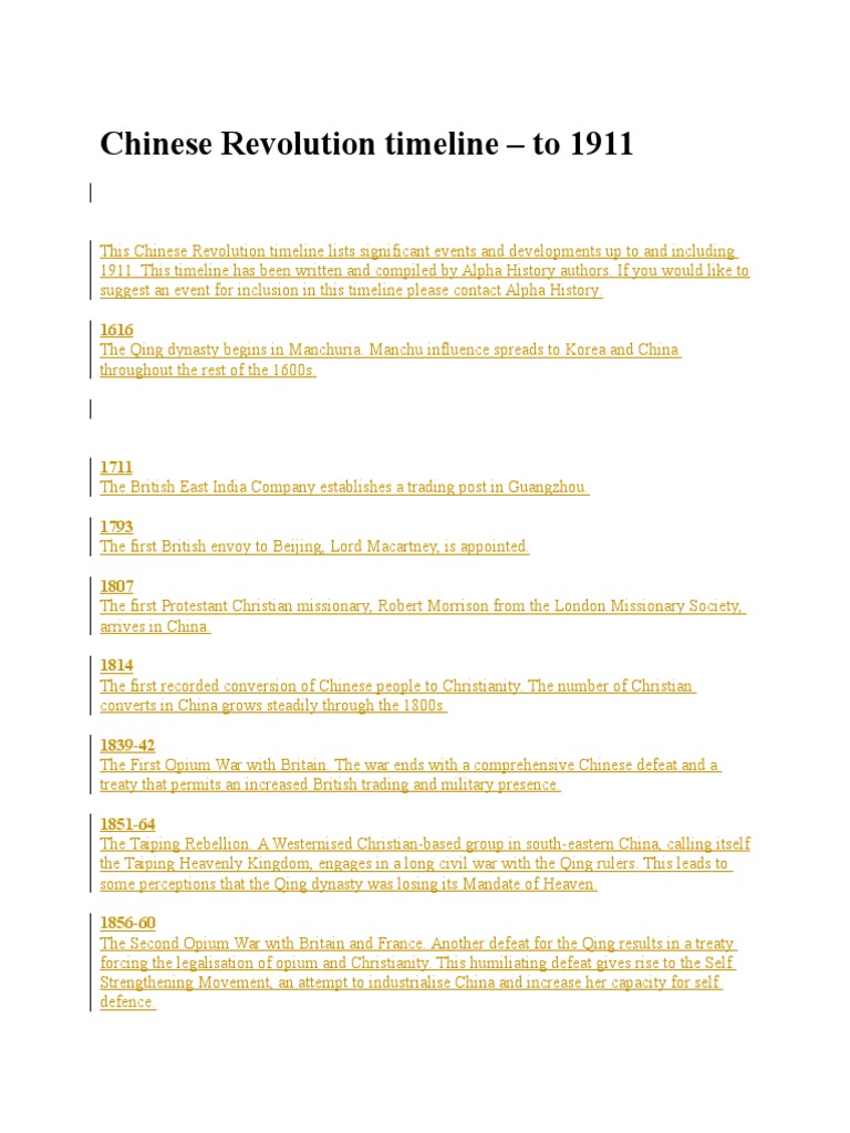 Chinese Revolution Timeline | PDF