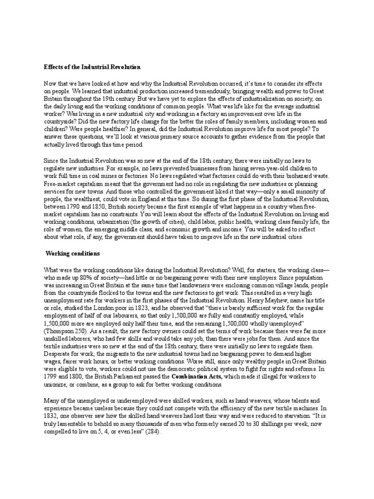 Effects of The Industrial Revolution | PDF | Industrial Revolution ...
