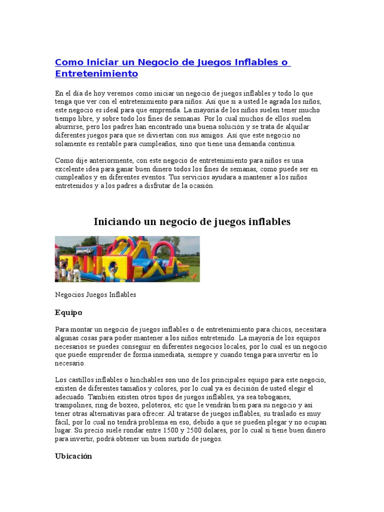 Como Iniciar Un Negocio de Juegos Inflables o Entretenimiento | PDF | Detergente | Publicidad