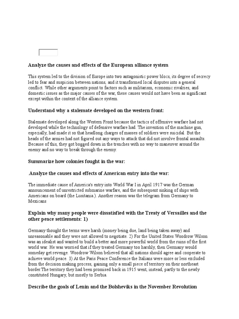 Analyze The Causes and Effects of The European Alliance System | PDF ...