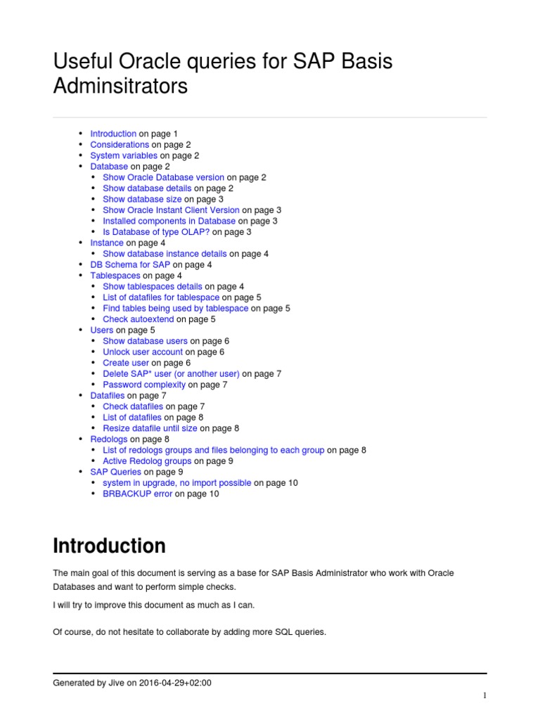 Useful Oracle Queries For Sap Basis Adminis Pdf Oracle Database Databases