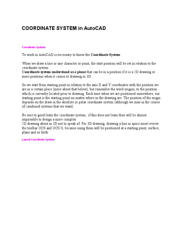 Coordinate System in Autocad | Download Free PDF | Cartesian Coordinate ...