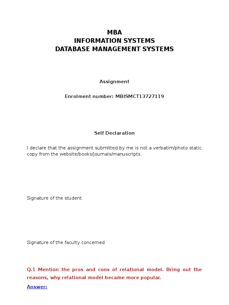 MBA Database Systems Overview | PDF | Relational Database | Relational Model