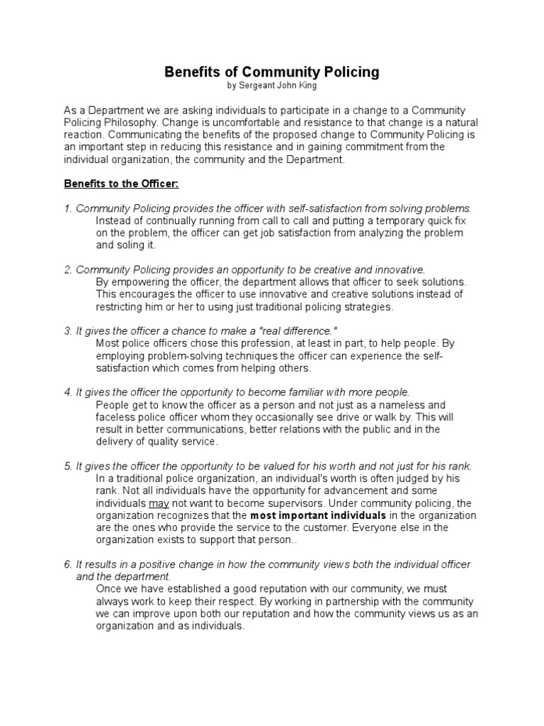 benefits of community policing - handout2a | Community Policing | Police