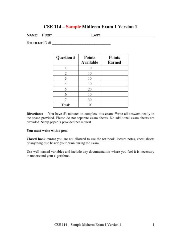 CSE 114 sample midterm exam | PDF | Boolean Data Type | Integer (Computer Science)