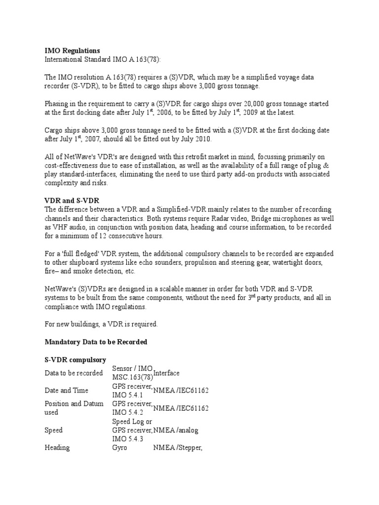 VDR vs S-VDR: Key Differences Explained | PDF | Radar | Ships