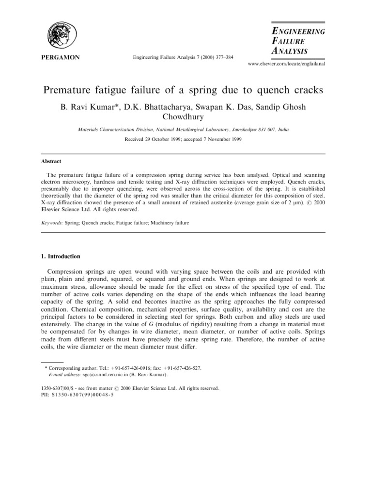 Premature Fatigue Failure of A Spring Due To Quench Cracks | PDF ...