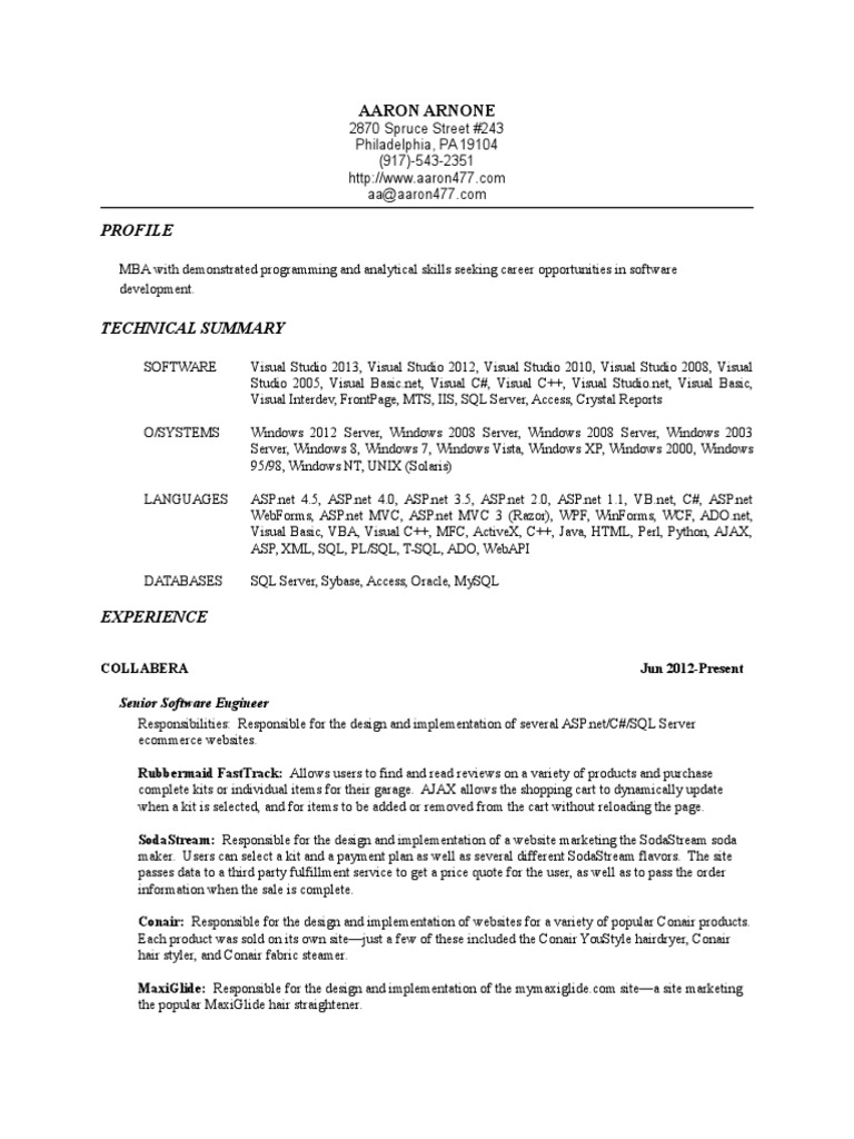 Aaron Resume | PDF | Databases | Component Object Model