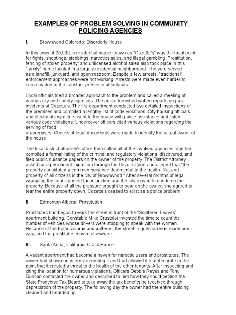 Examples Of Problem Solving Handout Pdf Police Crime And Violence 
