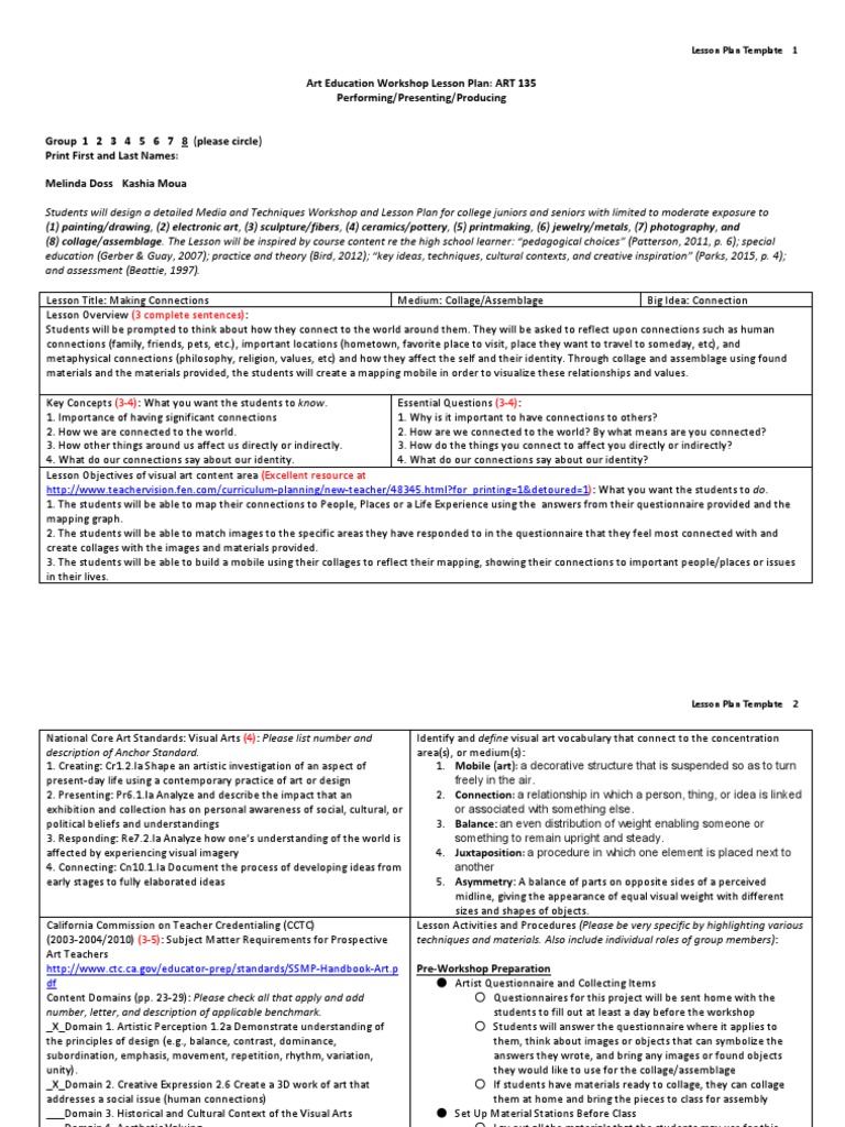 Art Workshop Lesson Plan: Connections | PDF | Collage | Lesson Plan