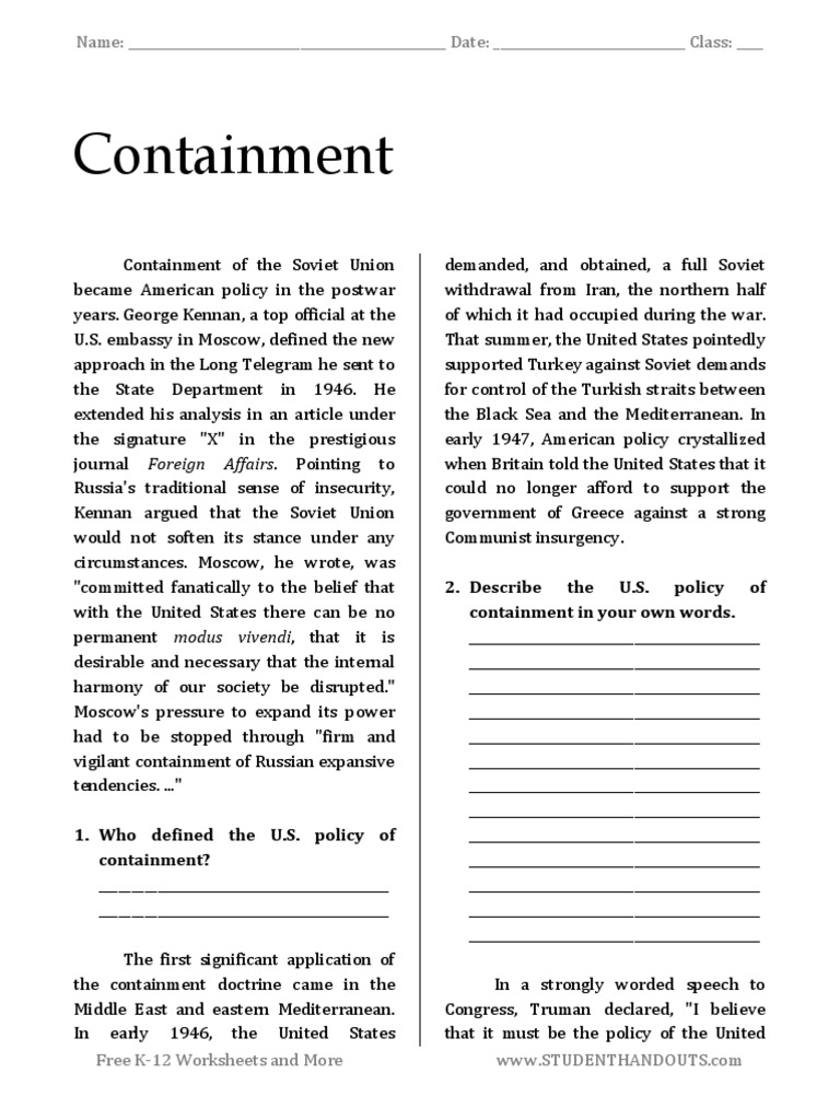Containment Worksheet | PDF | Containment | Marshall Plan
