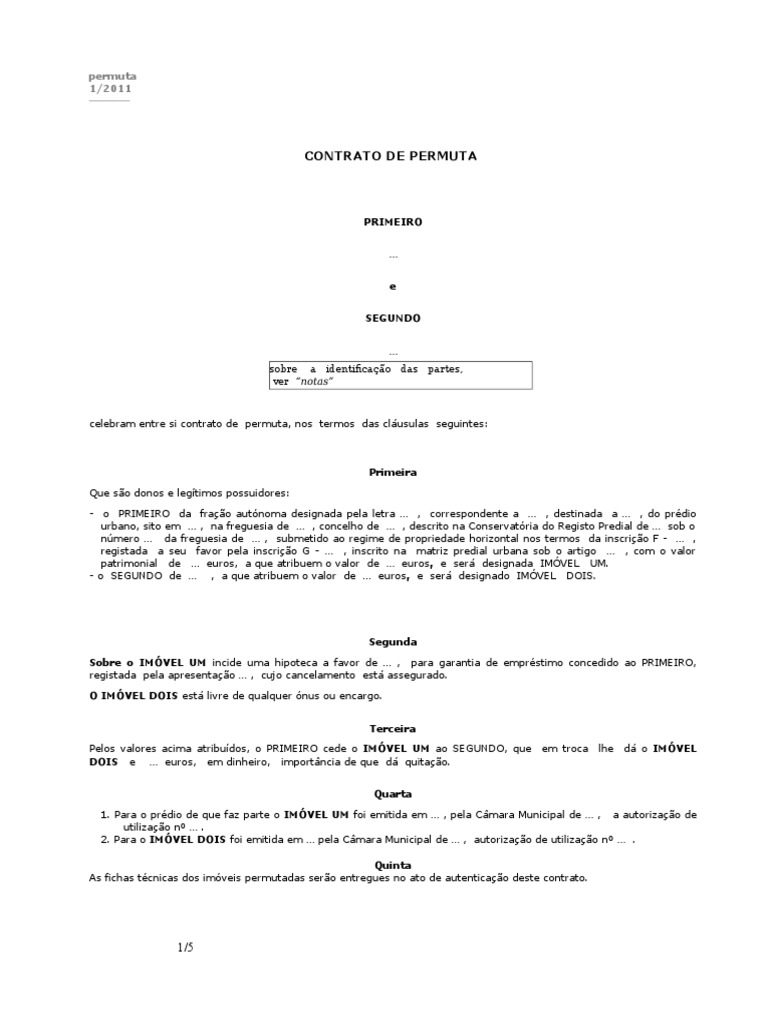MINUTA Contrato Permuta | Mediação | Impostos | Avaliação gratuita de ...
