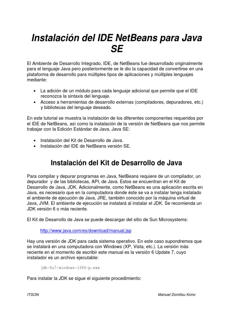 Instalación Del IDE NetBeans para Java SE | PDF | Frijoles Netos | Aplicaciones y software