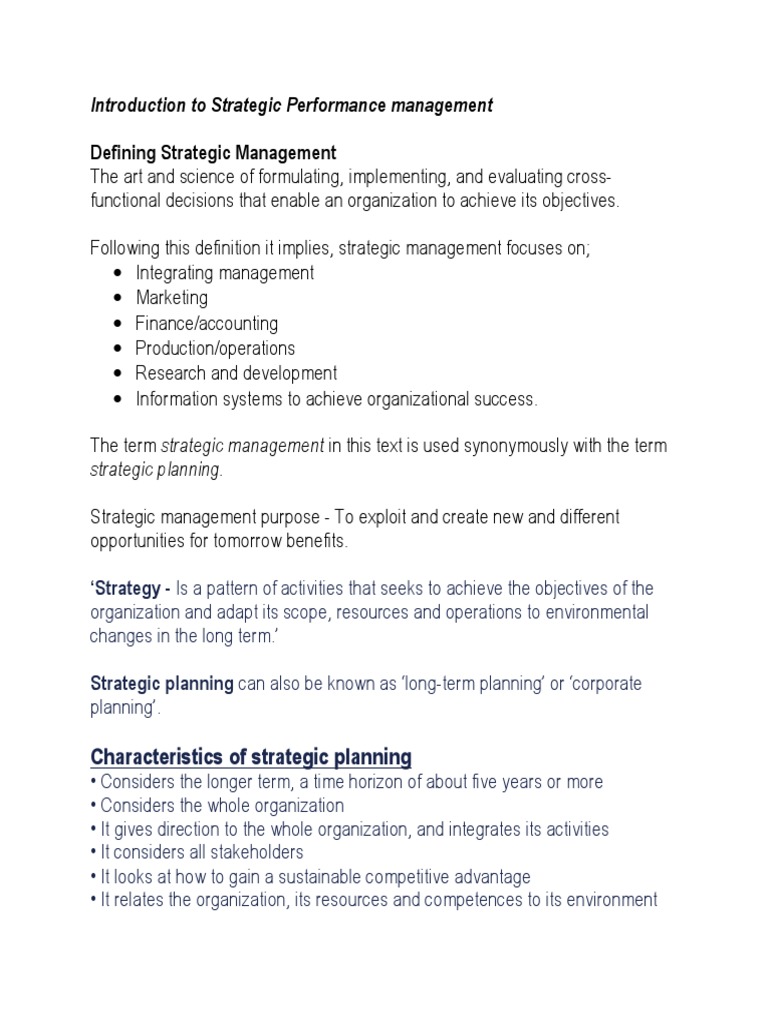 Introduction To Strategic Performance Management | PDF | Strategic ...