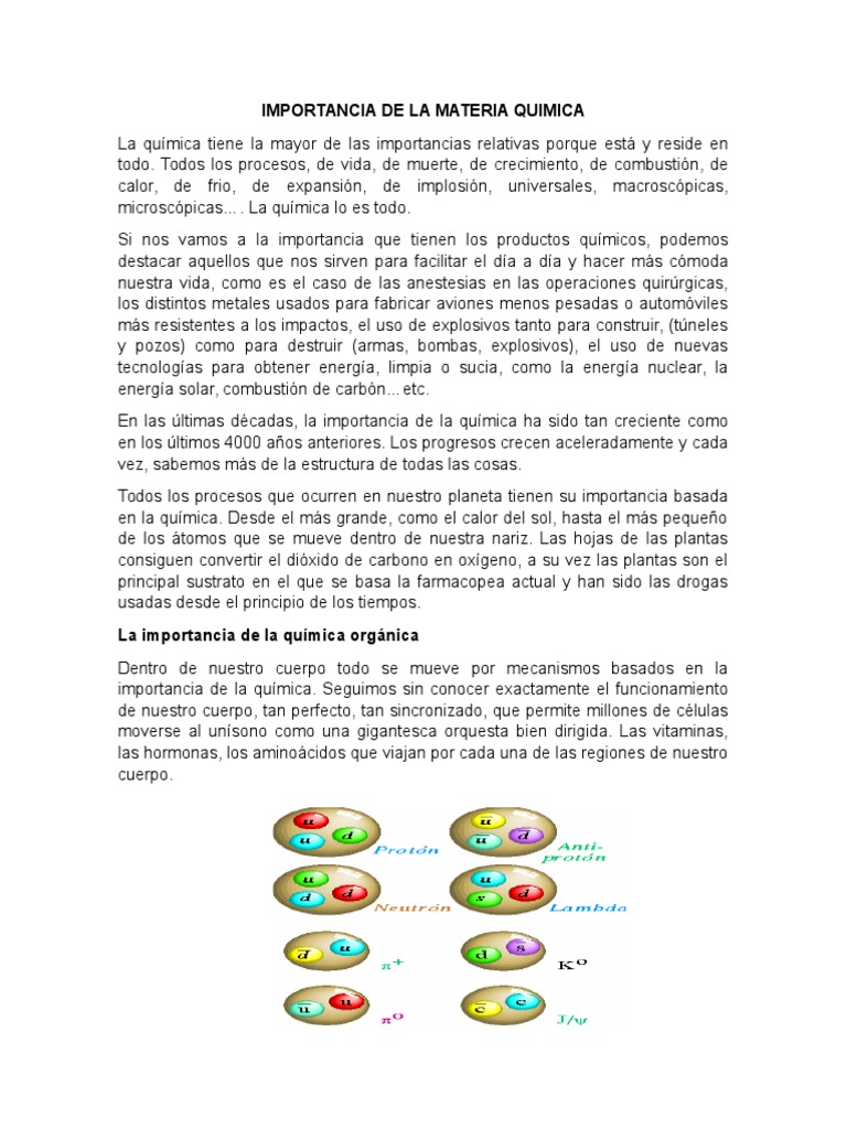 Importancia de La Materia Quimica | PDF | Importar | Química