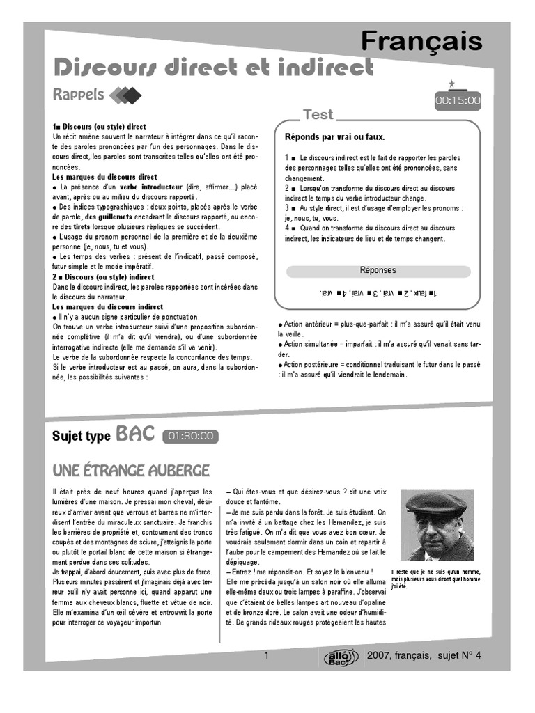 Discours Direct Et Indirect PDF | PDF | Verbe | Phrase