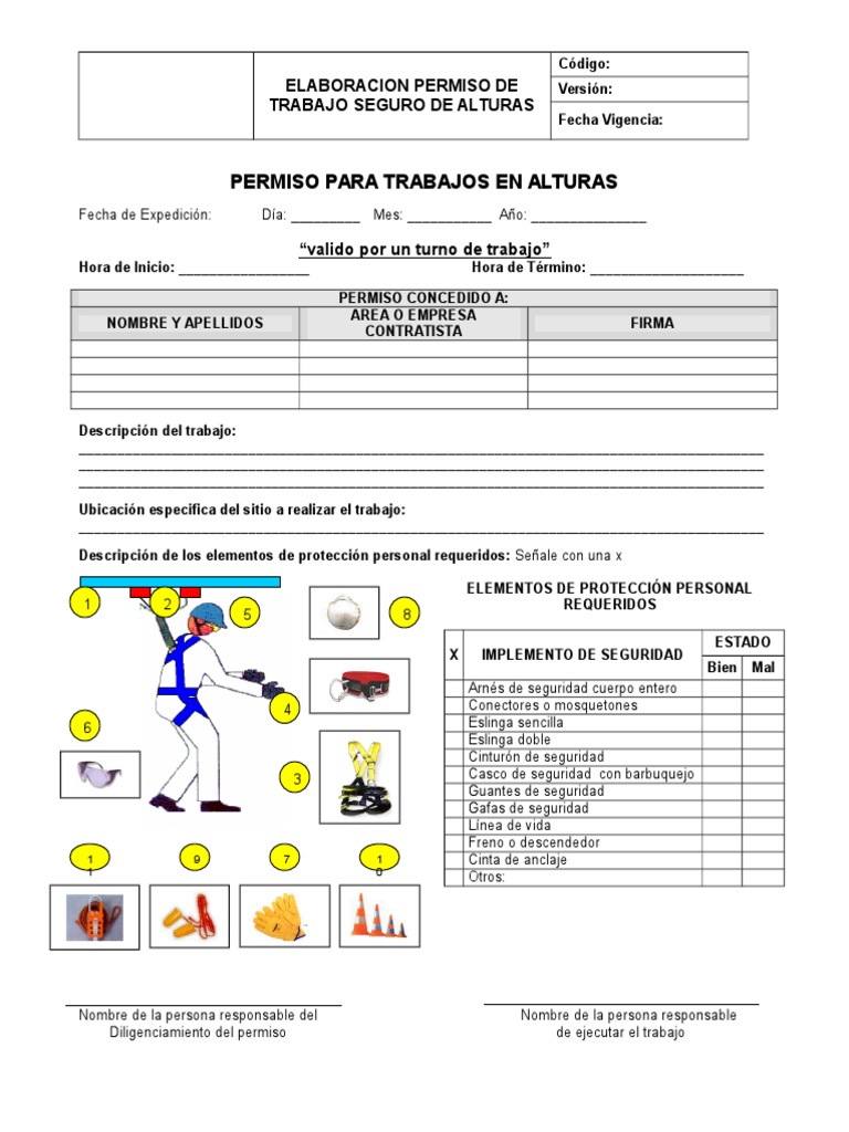 Formato Permiso Para Trabajos en Alturas Actualizado | Andamio | Naturaleza