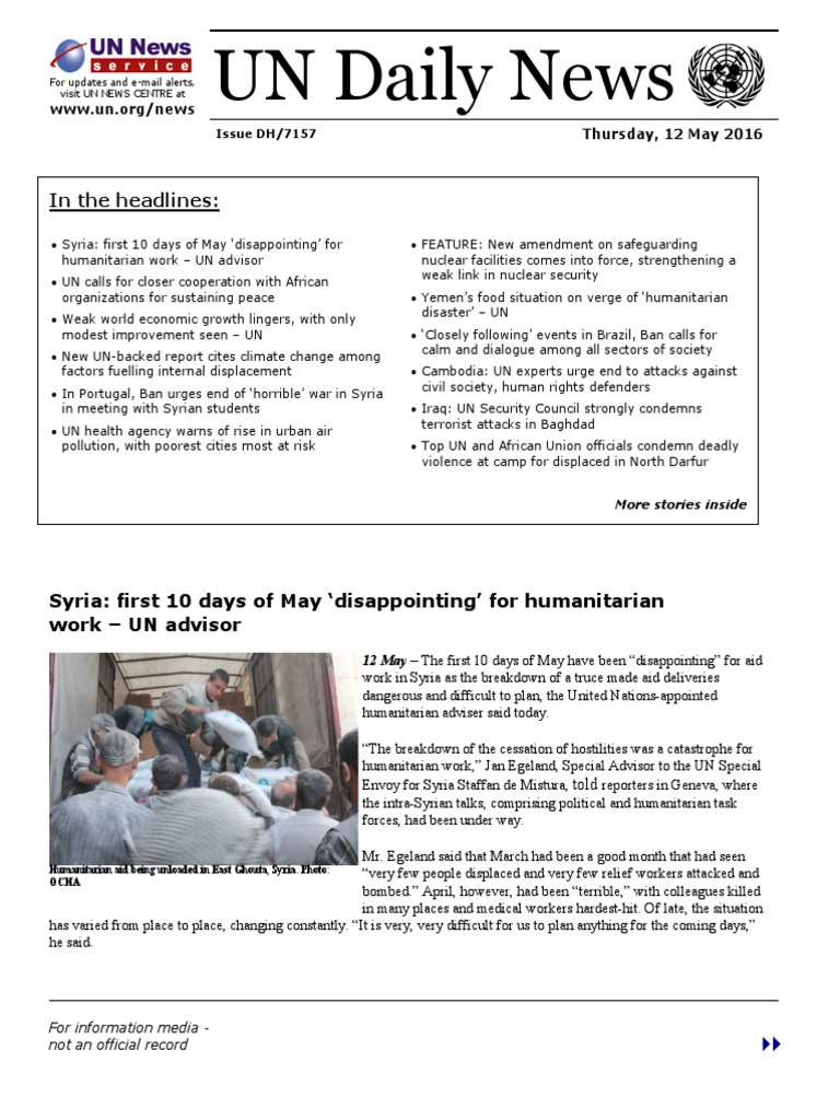 UN Daily News: Humanitarian Updates May 2016 | PDF | Air Pollution ...