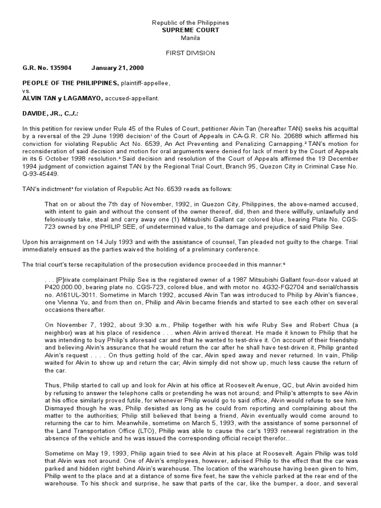 Carnapping Cases | PDF | Court Of Appeal Of Singapore | Burden Of Proof ...