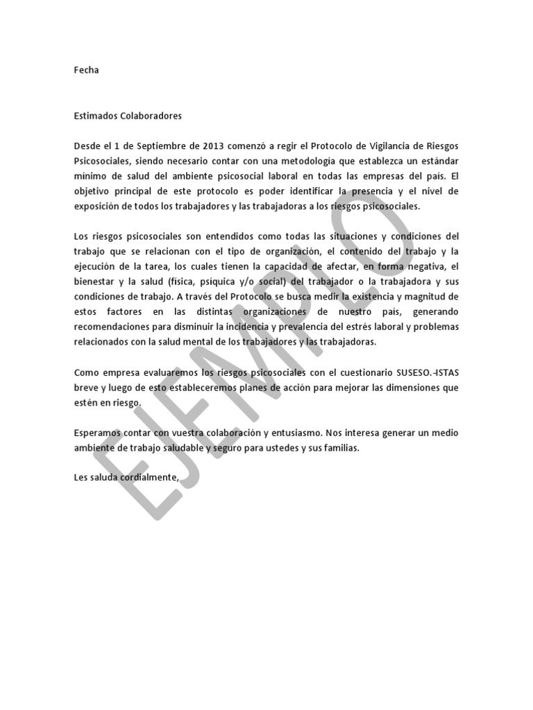 Ejemplo Carta Informativa para Trabajadores ACHS | PDF | Cognición | Sicología