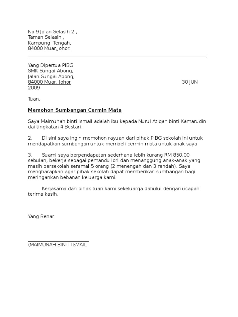 Contoh Surat Permohonan Bantuan Cermin Mata - AuroramcyBraun