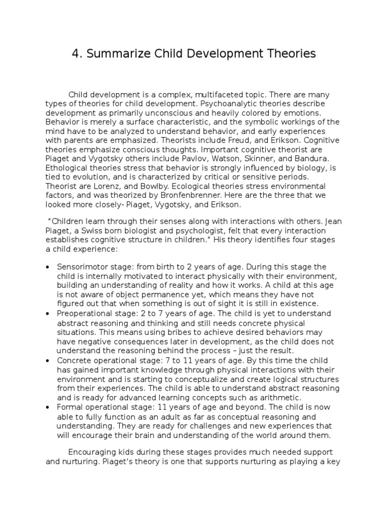 4 Summarize Child Development Theories | PDF | Child Development ...
