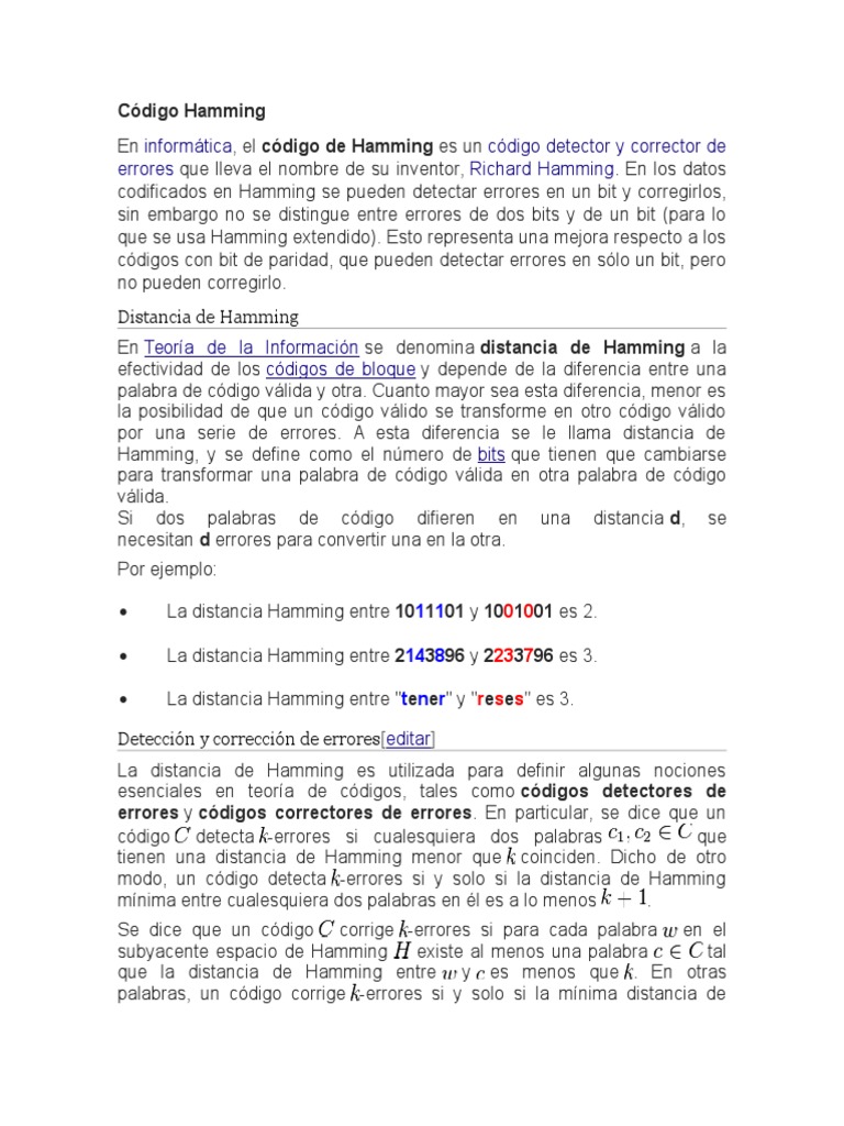 Código Hamming | PDF | Informática teórica | Codificaciones