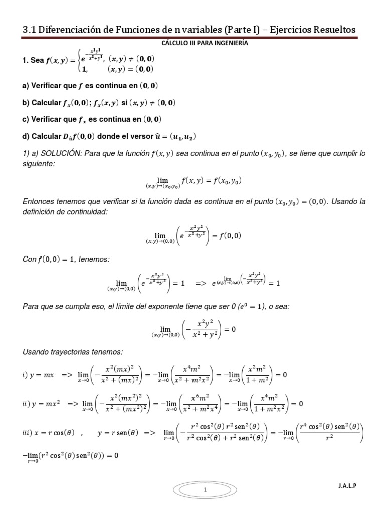 3.1 Diferenciación de Funciones de n Variables (Parte 1) - Ejercicios Resueltos | PDF | Derivado ...
