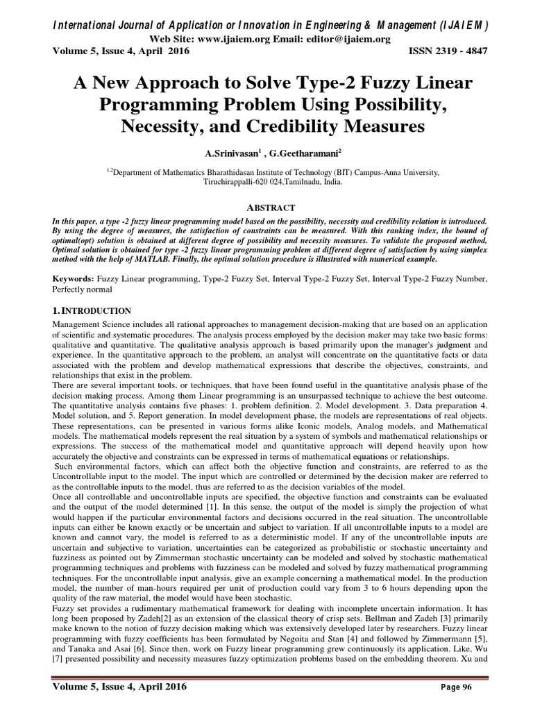 A New Approach To Solve Type 2 Fuzzy Linear Programming Problem Using Possibility Necessity