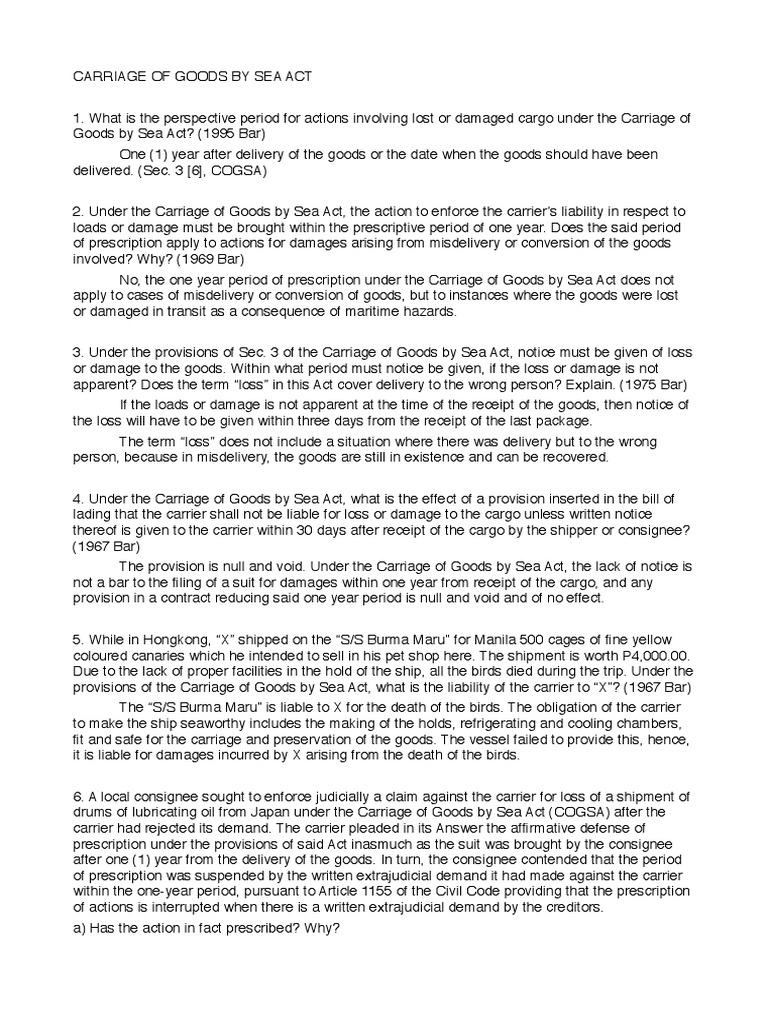 Carriage of Goods by Sea Act | PDF | Consignee | Cargo