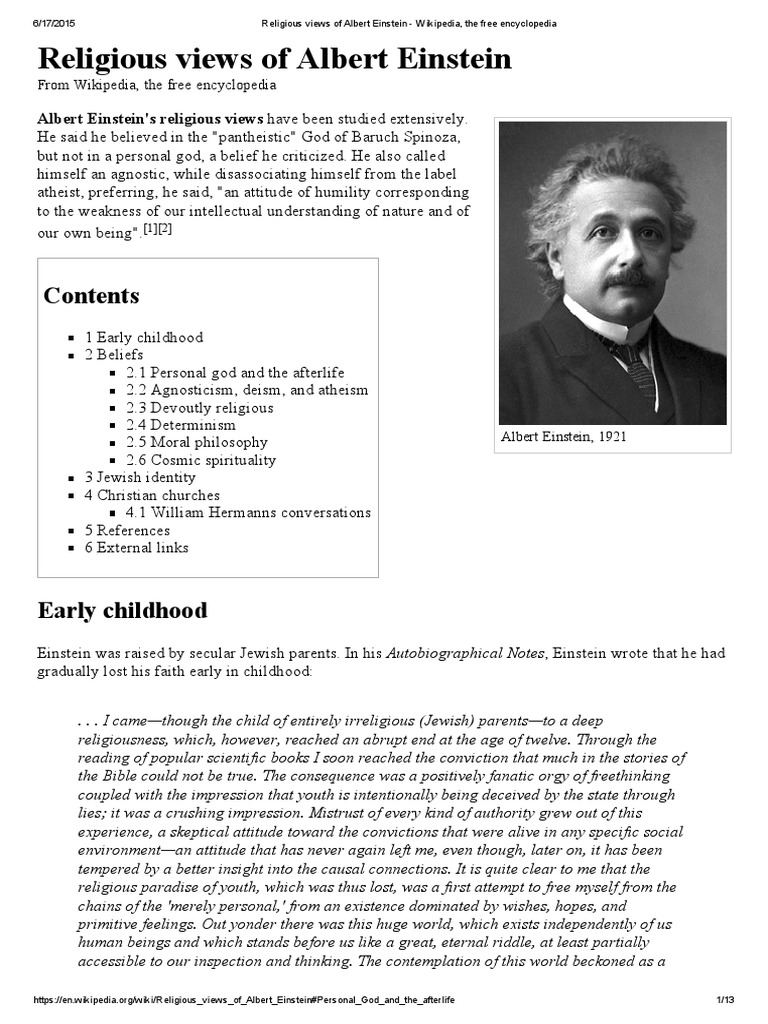 Religious Views of Albert Einstein - Wikipedia, The Free Encyclopedia ...