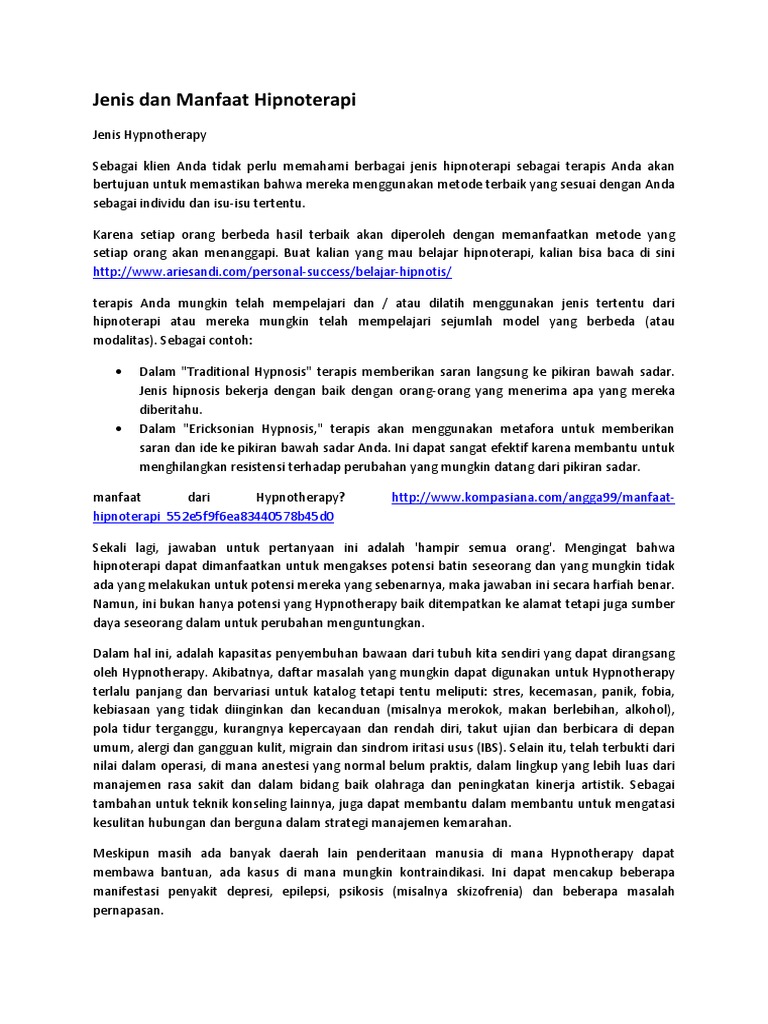 Jenis Dan Manfaat Hipnoterapi | PDF