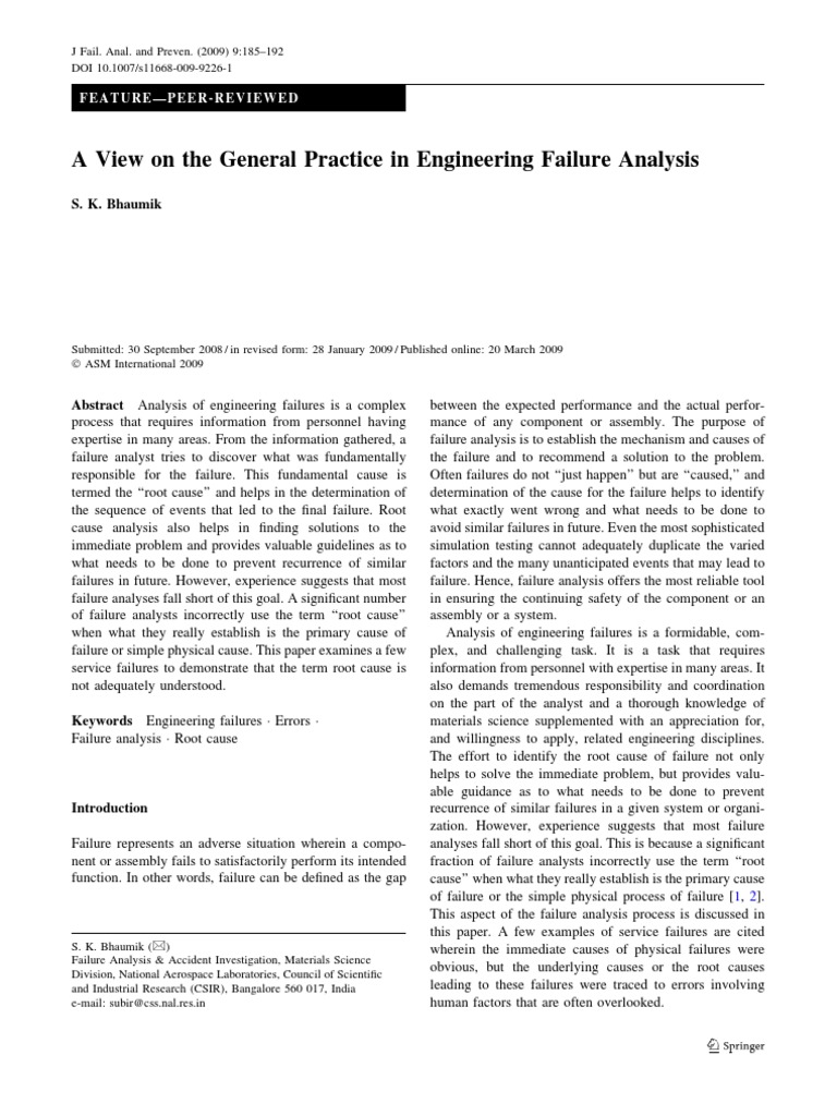 A View On The General Practice in Engineering Failure Analysis | PDF ...