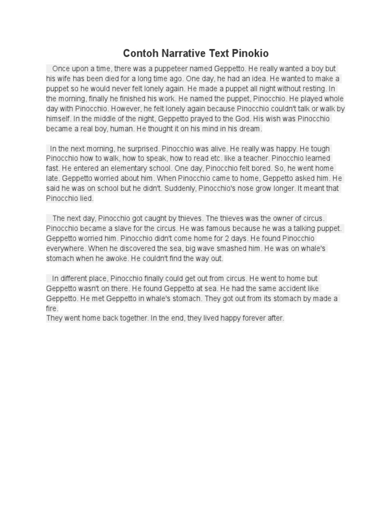 Narrative Text Pinokio | PDF | Language Arts & Discipline