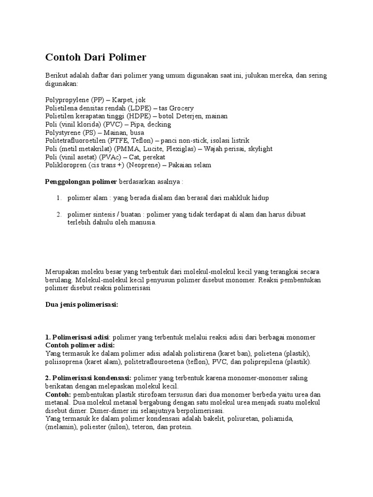 Contoh Dari Polimer | PDF