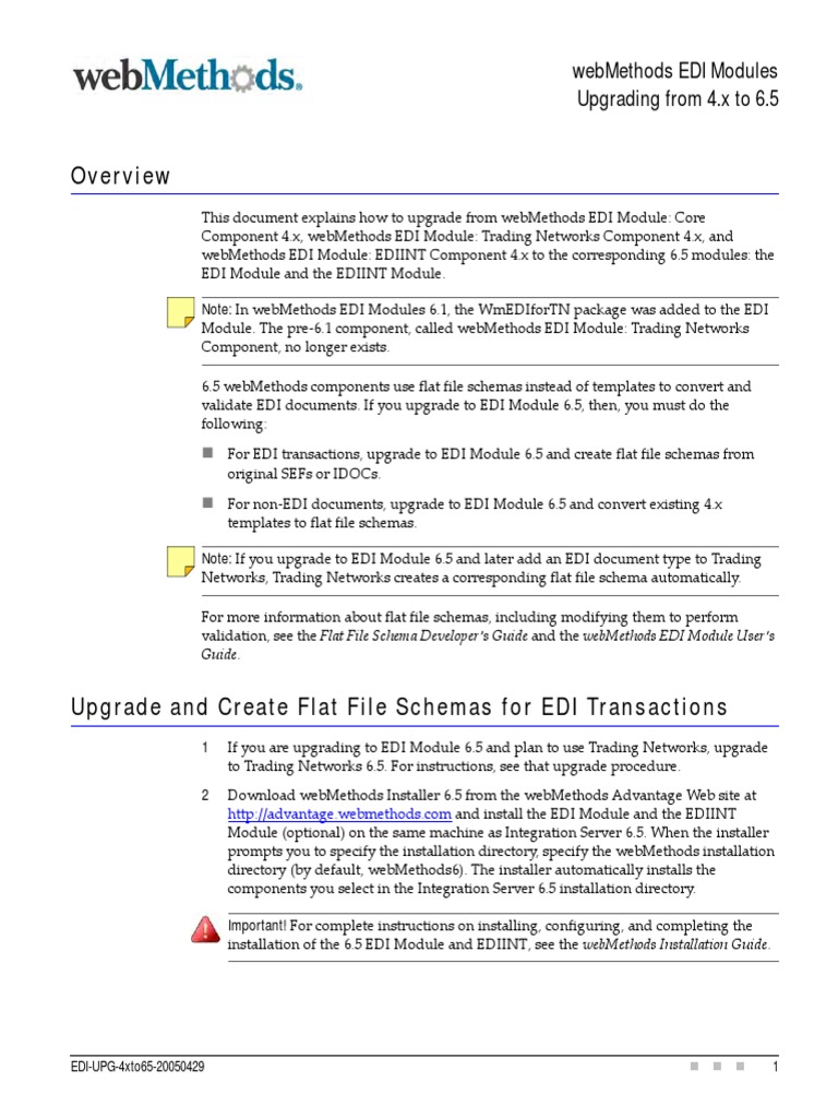 WebMethods EDI Modules Upgrading From 4.x To 6.5 | PDF | Electronic Data Interchange | Xml Schema