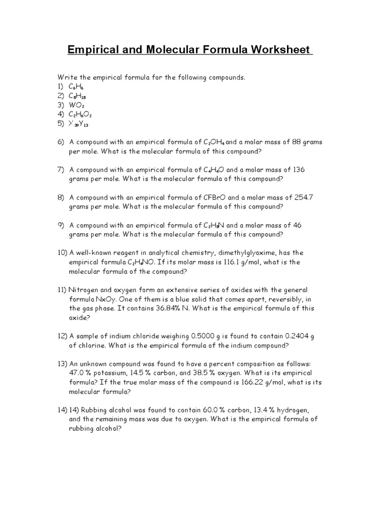 Empirical & Molecular Formula Guide | PDF | Mole (Unit) | Chemical ...