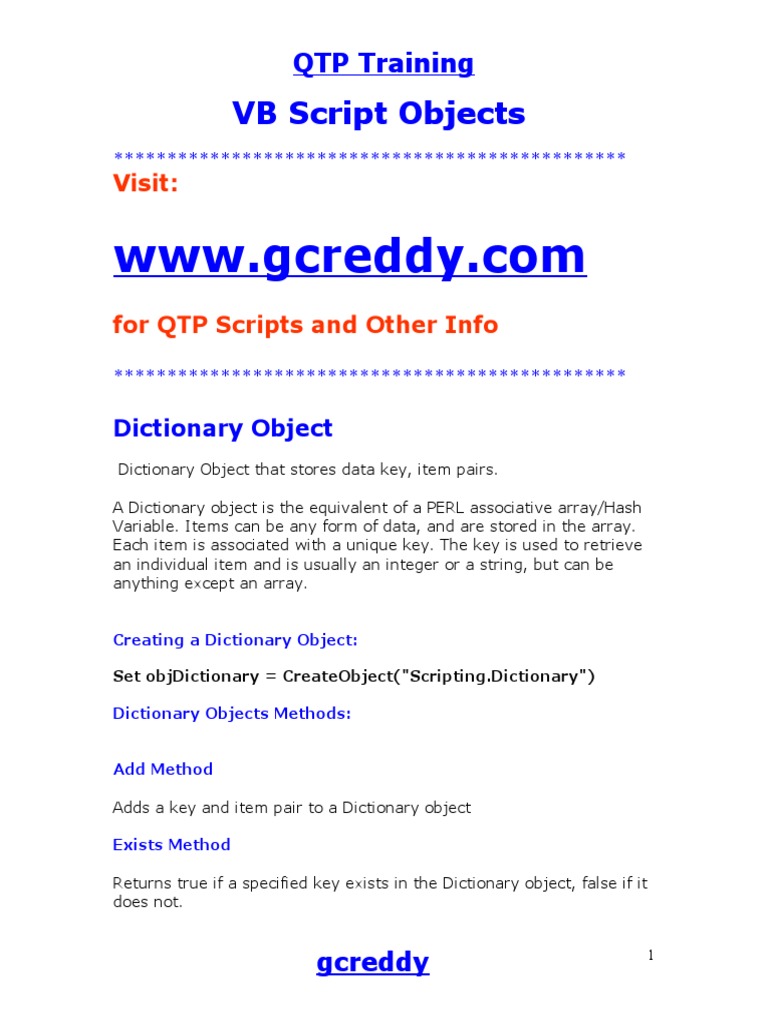 VB Script Objects | PDF | Algorithms And Data Structures | Computing