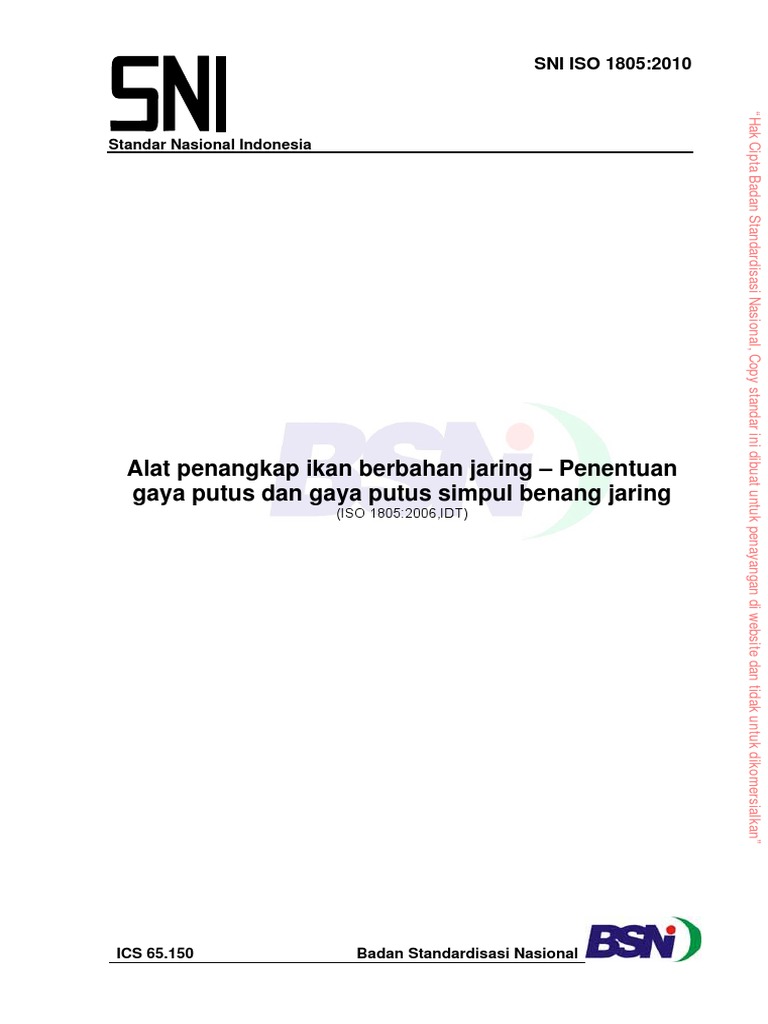 Api BHN Jrgn-Penentuan Gy Putus&smpl Benang JRNG - Sni-1805-2010 PDF | PDF
