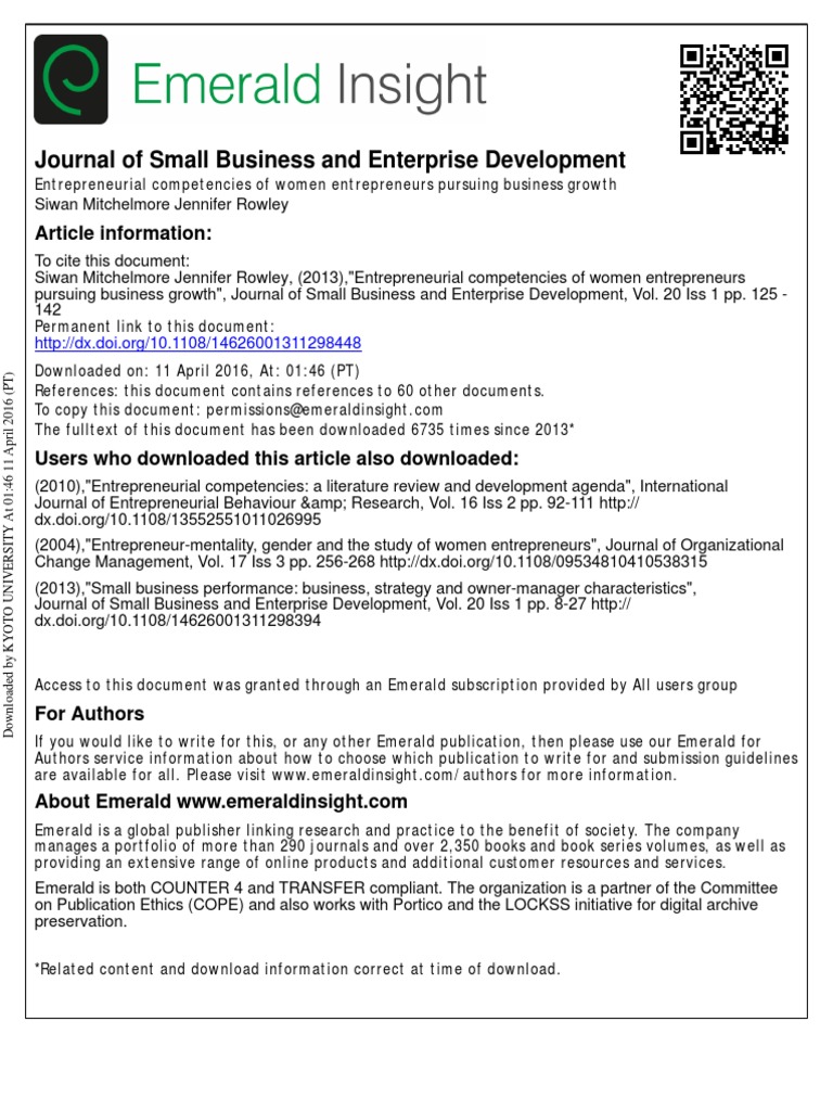Entrepreneurial Competencies of Women Entrepreneurs Pursuing Business Growth | PDF ...